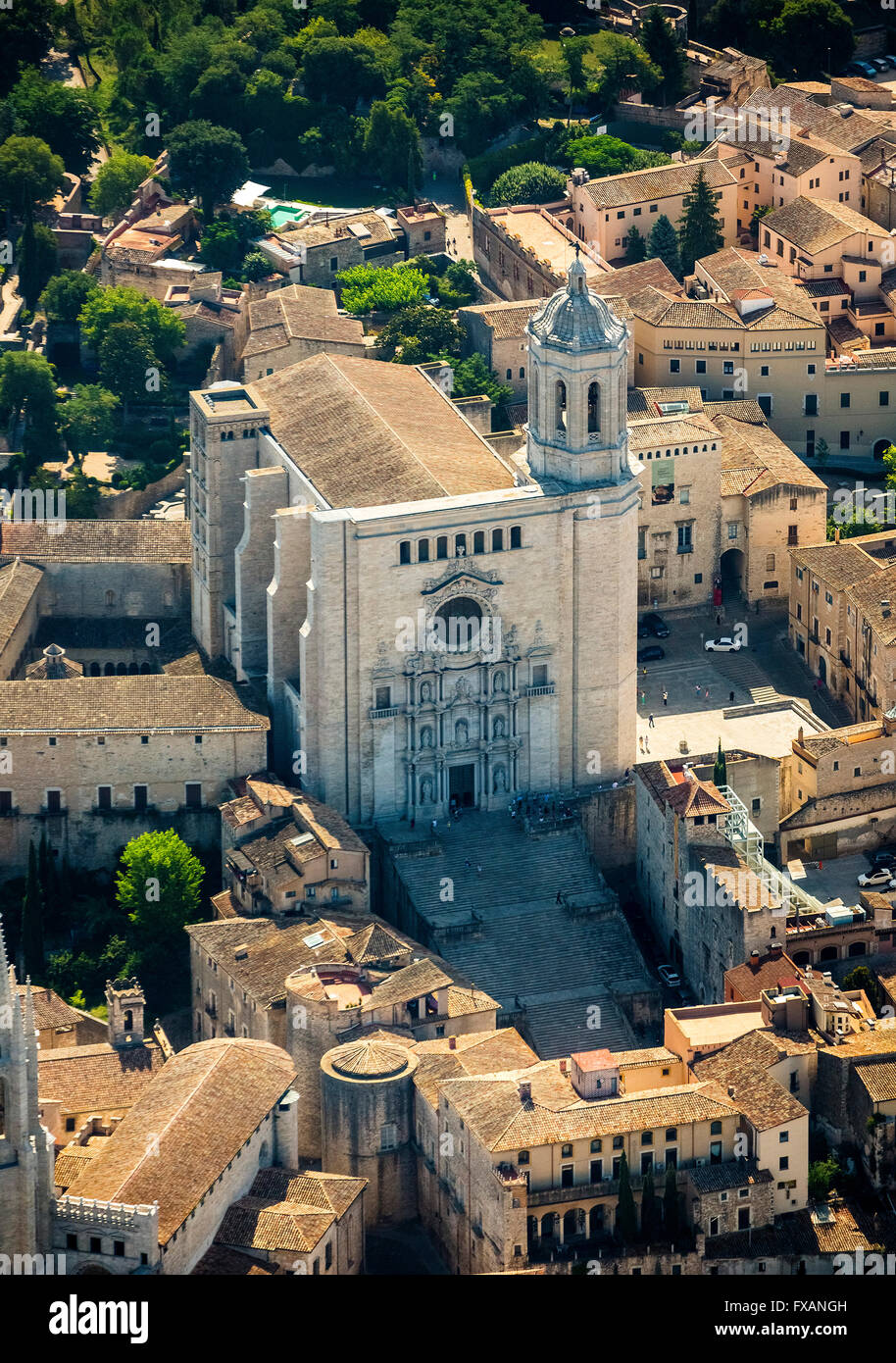 Aerial view, Girona Cathedral, Catedral de Santa Maria de Girona ...