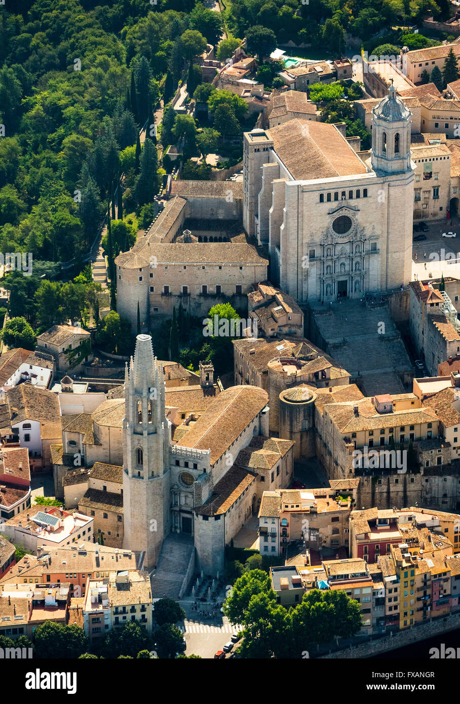 Aerial view, Girona Cathedral, Catedral de Santa Maria de Girona and ...