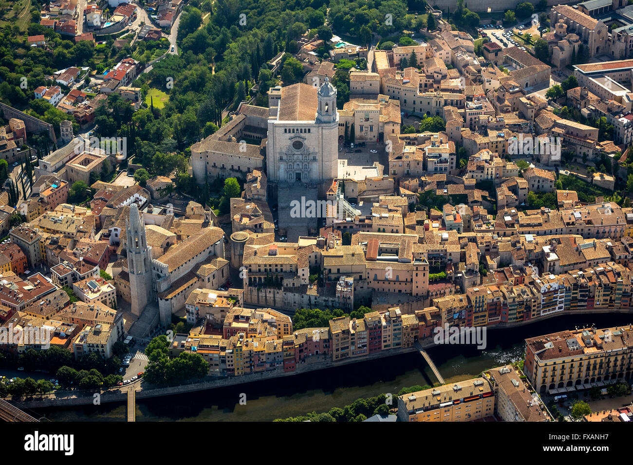 Aerial view, Girona Cathedral, Catedral de Santa Maria de Girona ...