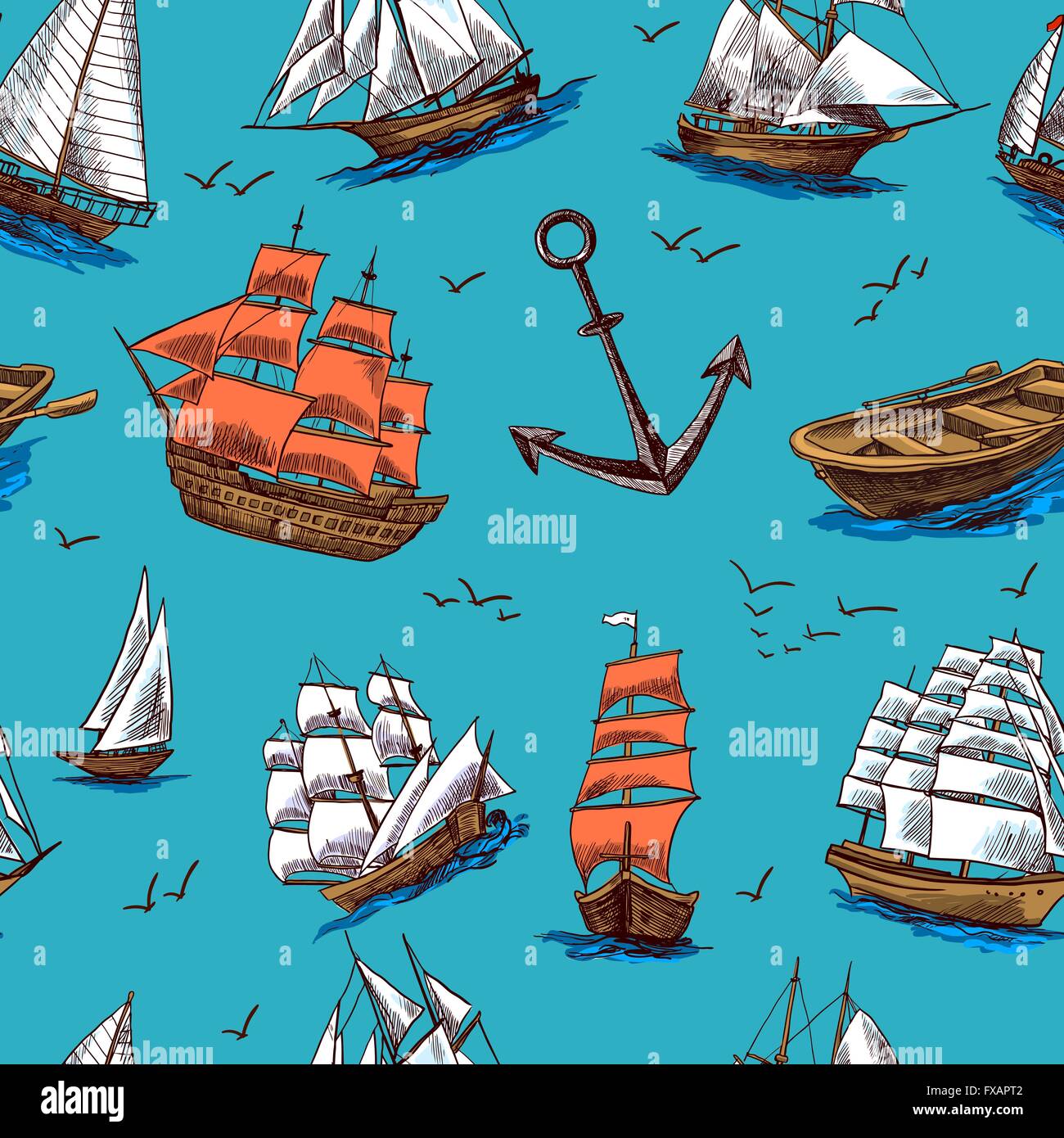 Ships and boats sketch seamless pattern Stock Vector Image & Art - Alamy