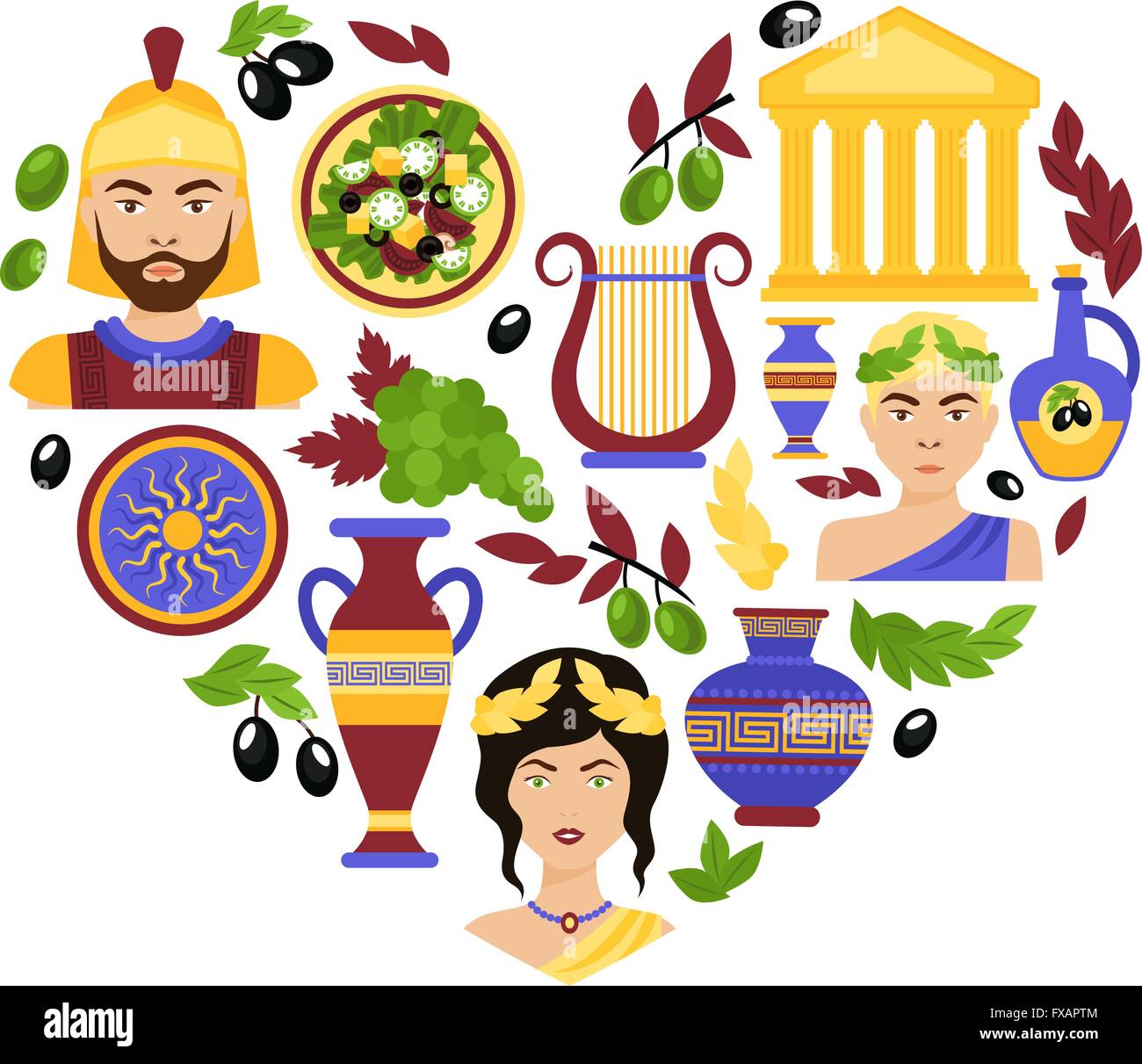 Greece symbols heart Stock Vector Image & Art - Alamy