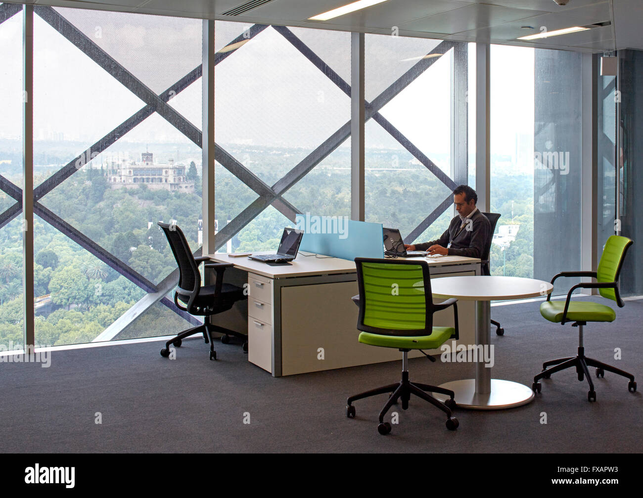 Interior view of typical office floor. BBVA Headquarters, Mexico City ...
