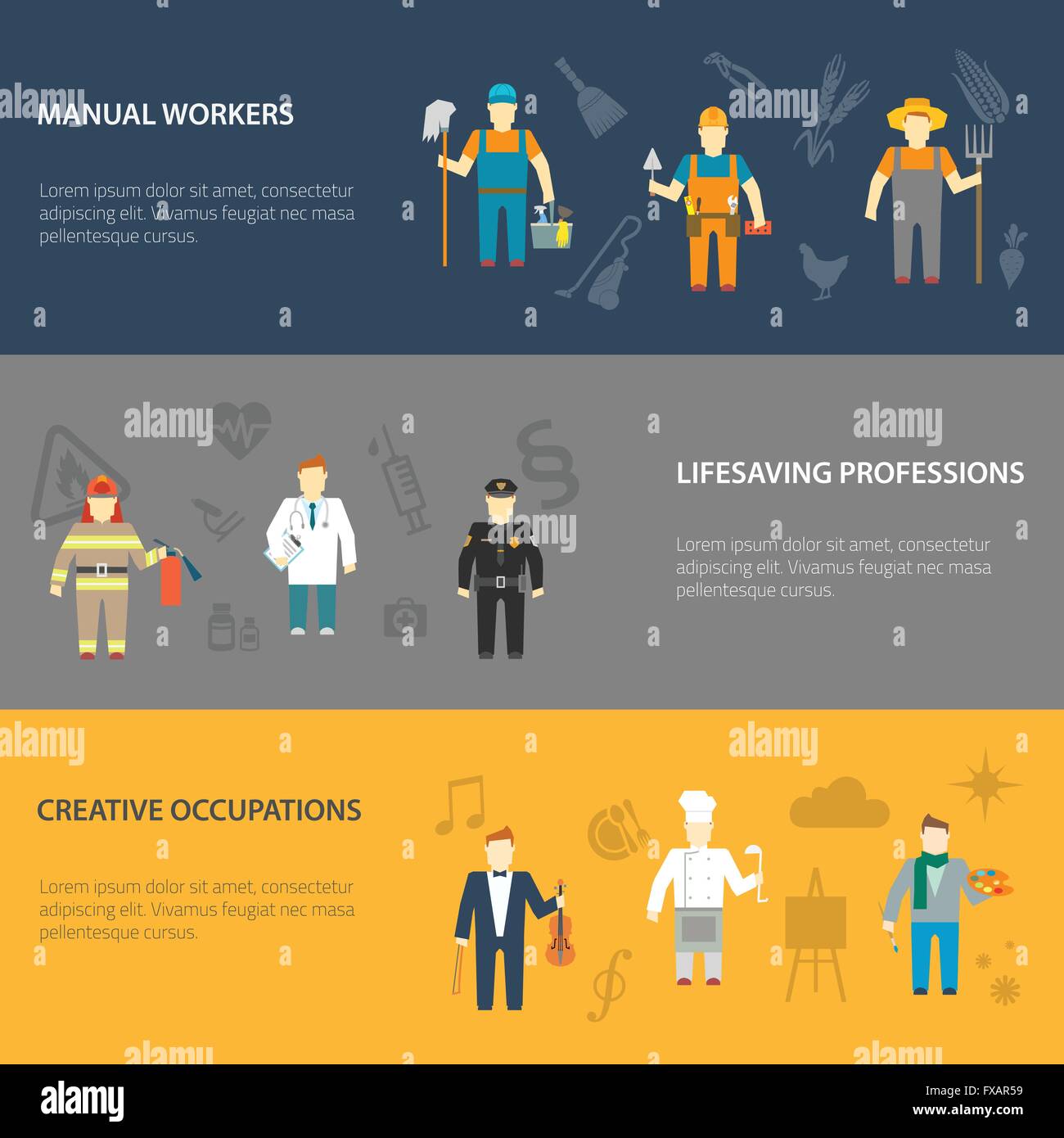 Profession characters horizontal banners flat Stock Vector Image & Art ...