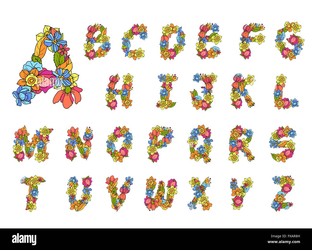 Flowers Alphabet Colored Stock Vector Image & Art - Alamy