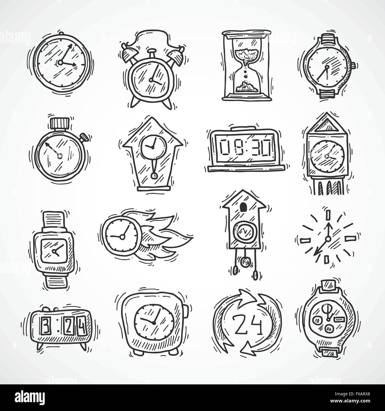 Doodle wall clock watch Stock Vector Images - Alamy