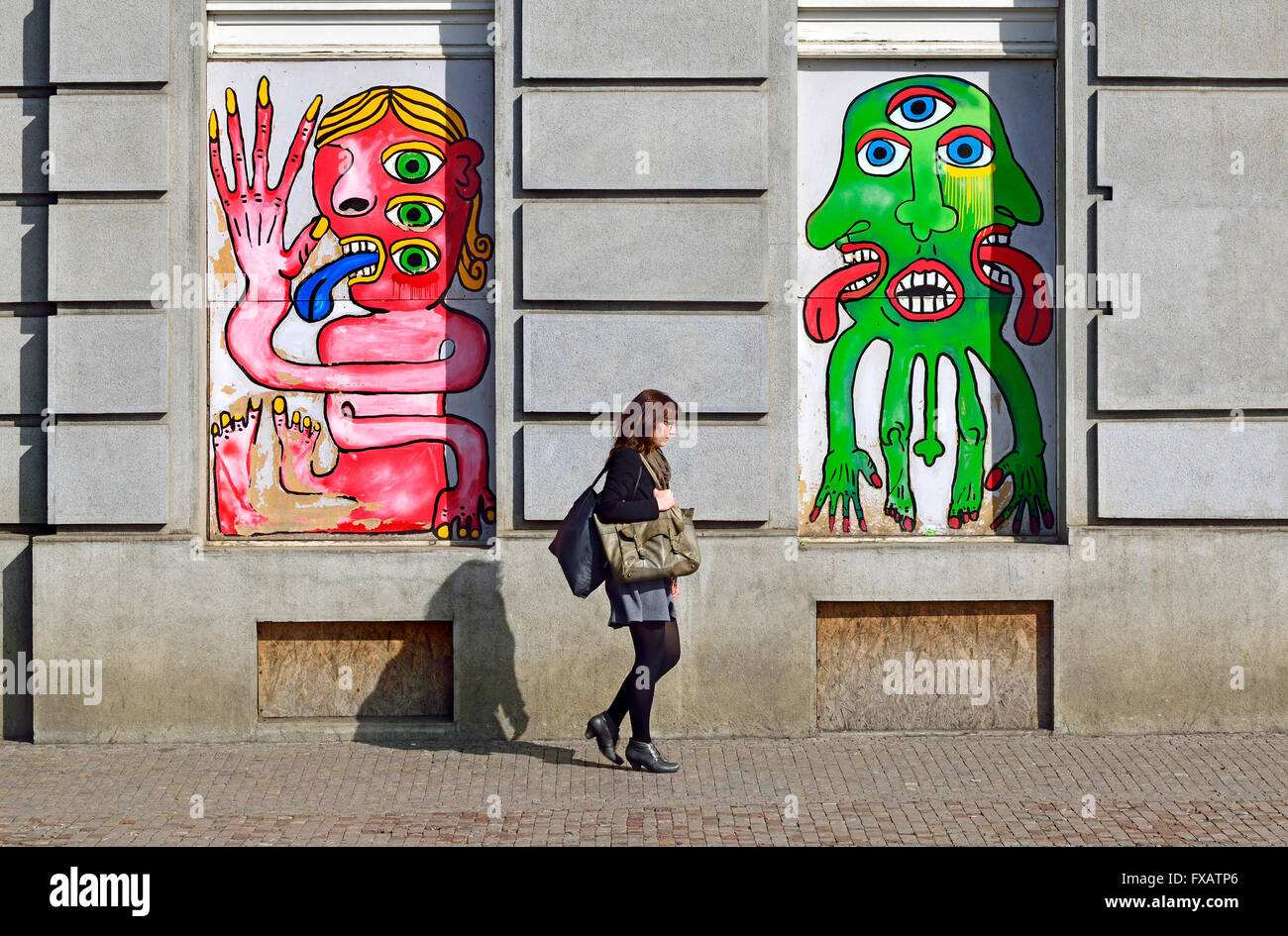 Prague, Czech Republic. Graffiti on Smetanovo Nabrezi (Smetana ...
