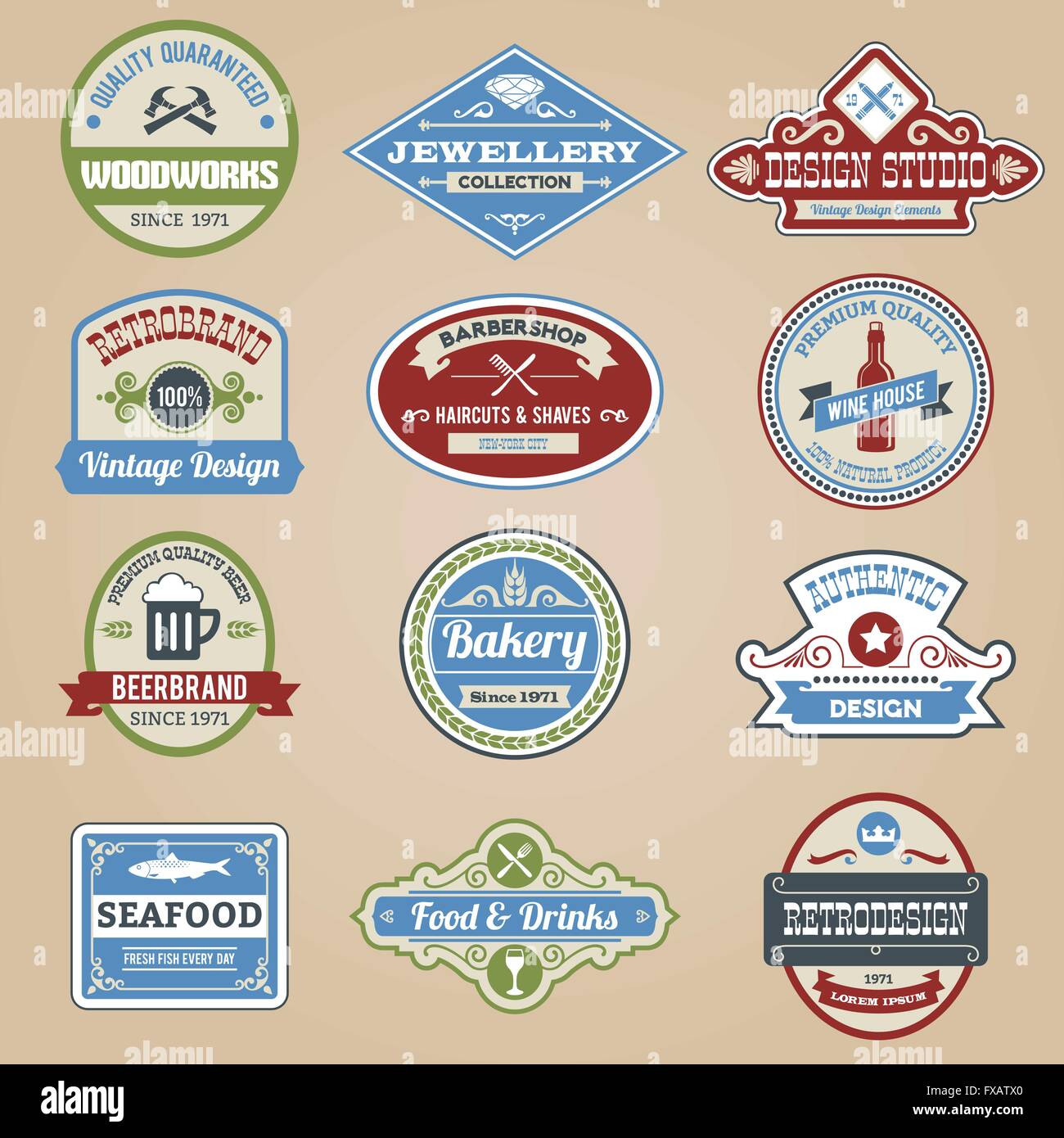 Retro Emblems Colored Stock Vector Image & Art - Alamy