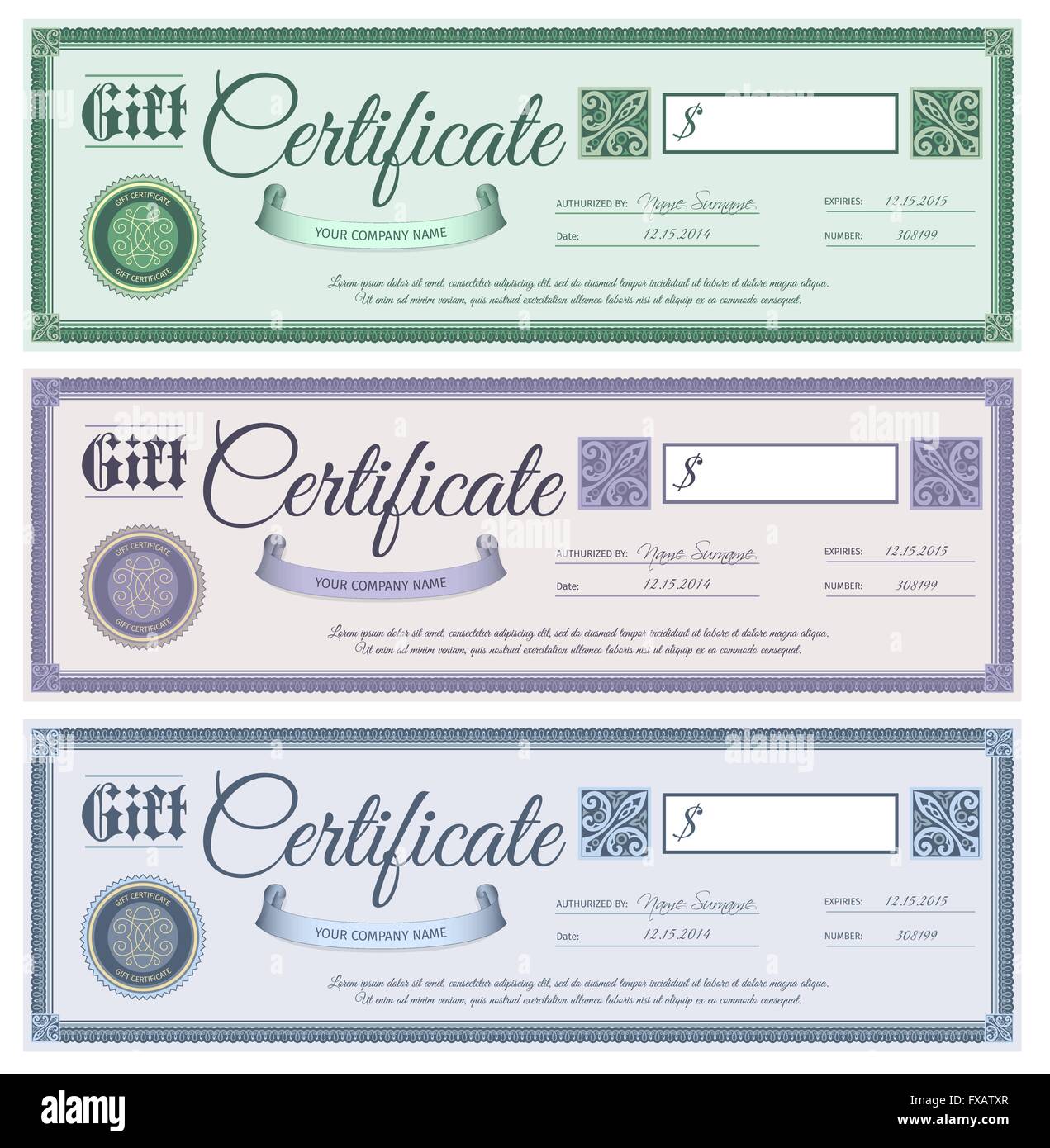 Gift Certificates Set Stock Vector Image & Art - Alamy