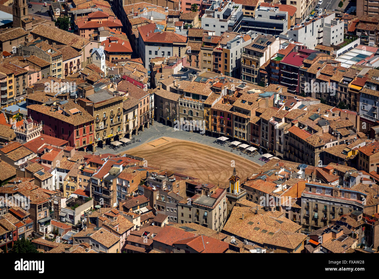 Aerial view, old town, Plaza Mayor, market square of Vic, Vic, Costa ...