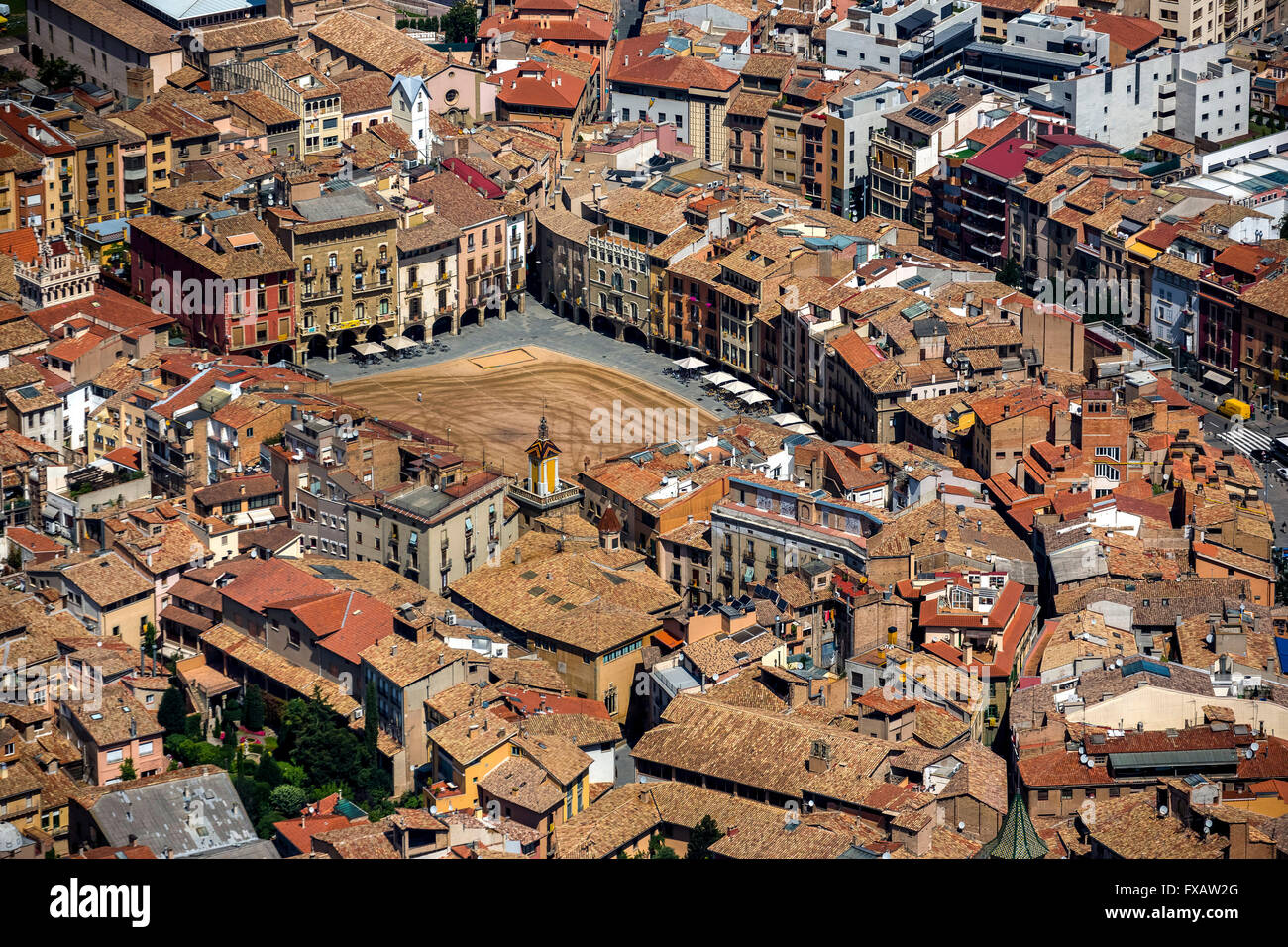 Aerial view, old town, Plaza Mayor, market square of Vic, Vic, Costa ...
