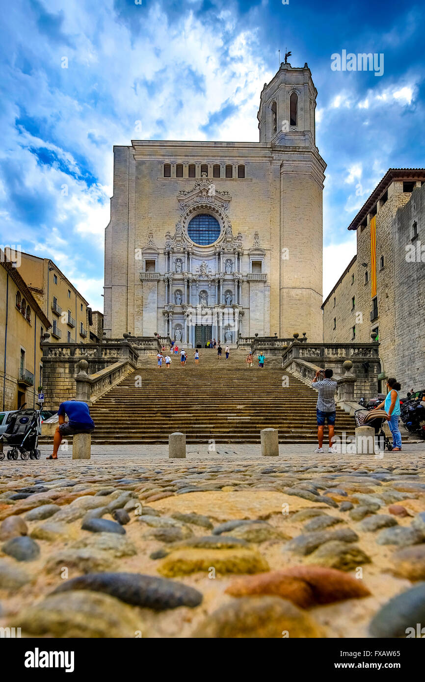 Stairs to Cathedral of Santa Maria of Gerona, the main portal ...