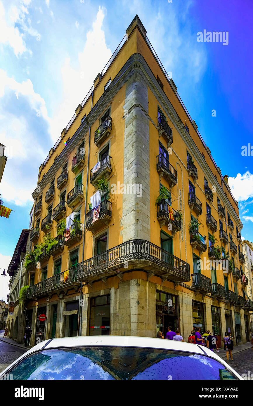 classic, residential building in the old town of Girona, corner ...