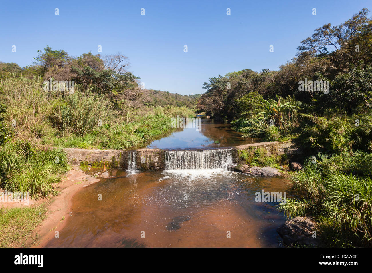 River small waterfall wall weir summer countryside overlooking photo ...