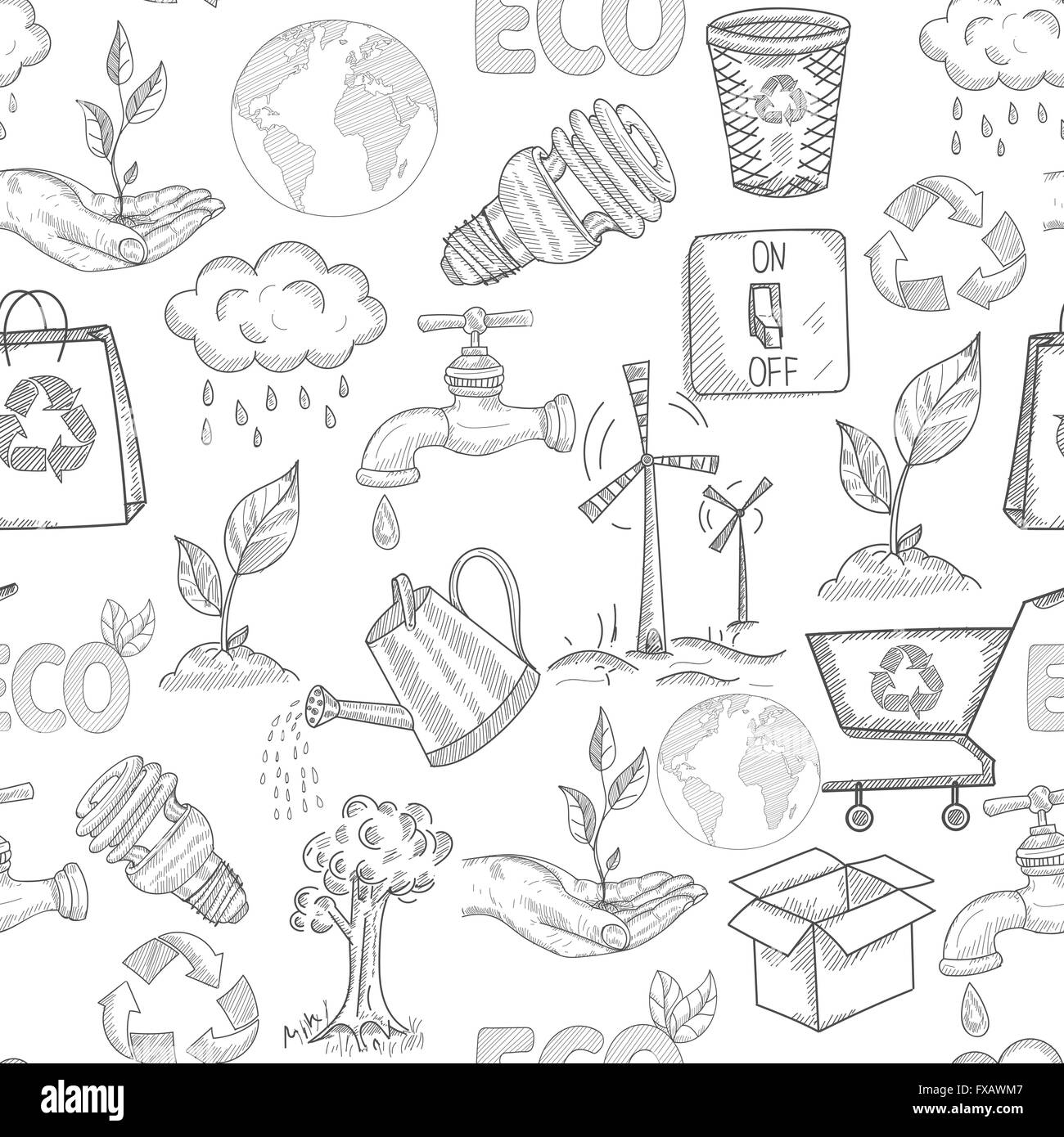 Doodle Ecology Seamless Stock Vector Image & Art - Alamy