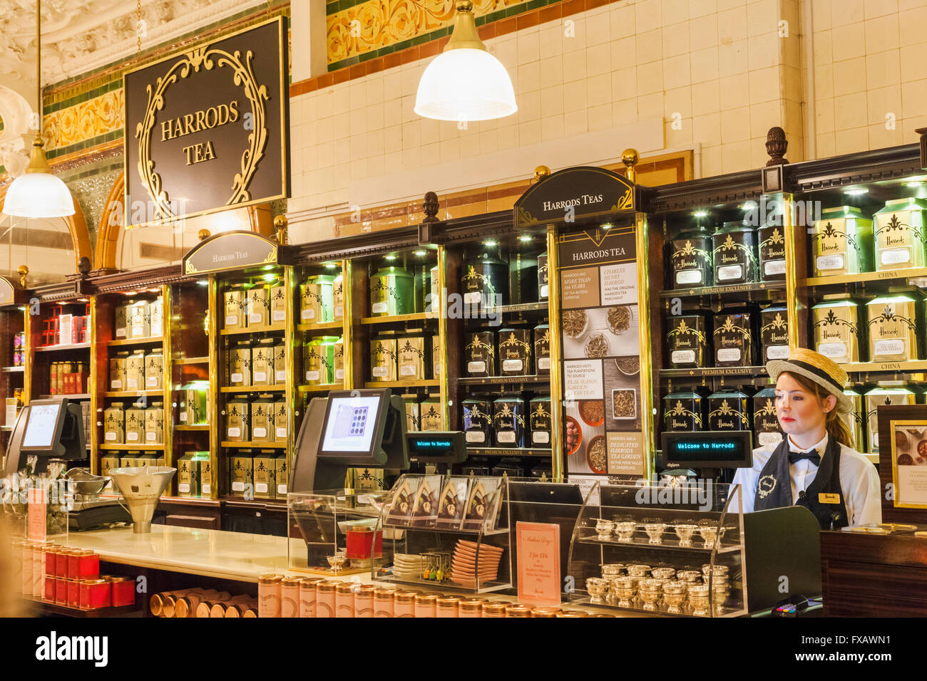 England, London, Knightsbridge, Harrods, Food Hall, Tea Counter Stock ...