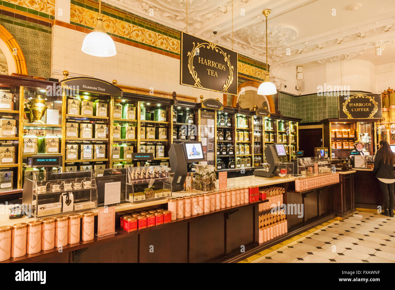 England, London, Knightsbridge, Harrods, Food Hall, Tea Counter Stock ...