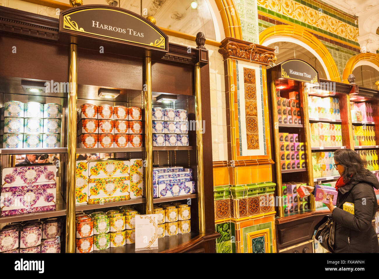 England, London, Knightsbridge, Harrods, Food Hall, Tea Counter Stock ...