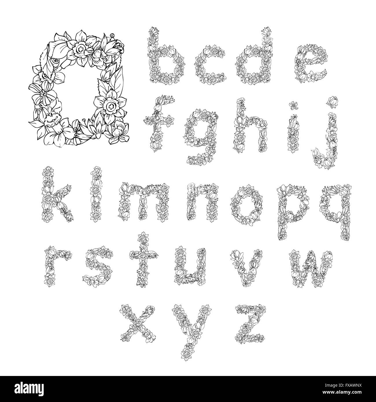 Flower Alphabet Small Letters Stock Vector Image & Art - Alamy