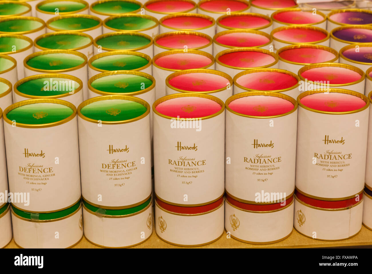 England, London, Knightsbridge, Harrods, Food Hall, Tea Counter, Detail ...