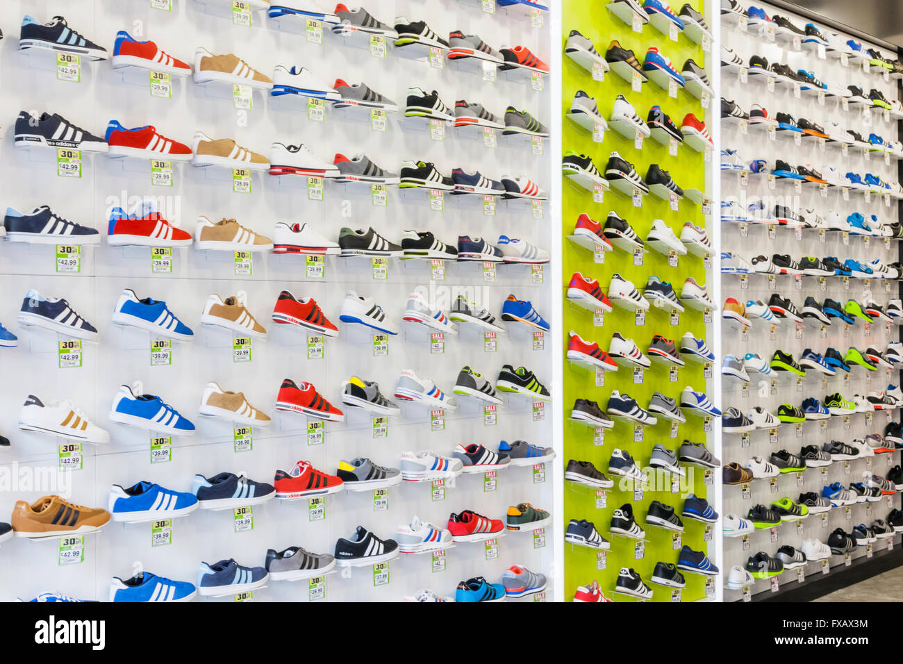 England, London, Piccadilly, Lilywhites Store, Display of Trainers ...