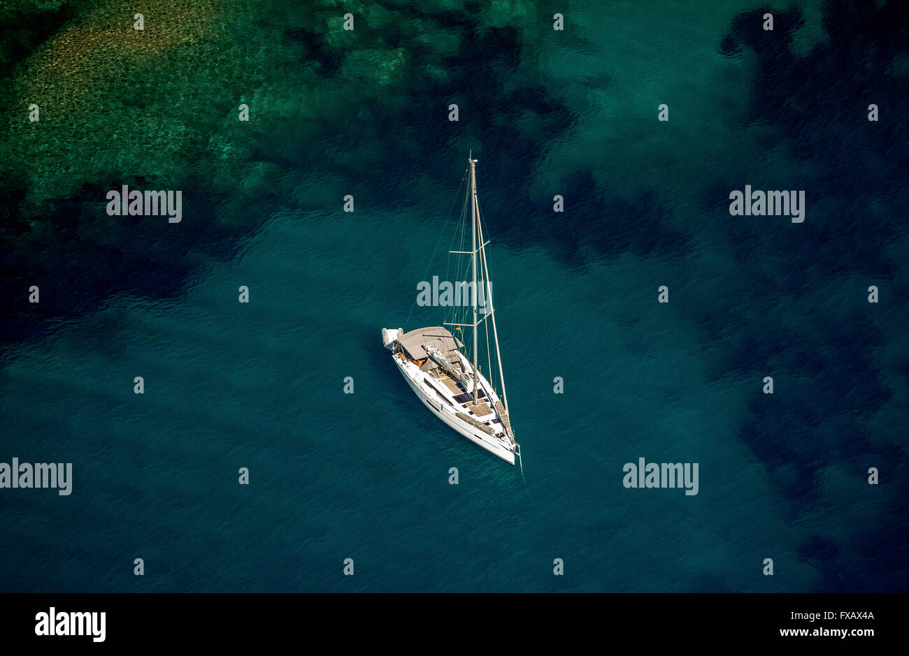 Aerial view, bays for boats and divers, Mediterranean Bay of Roses ...