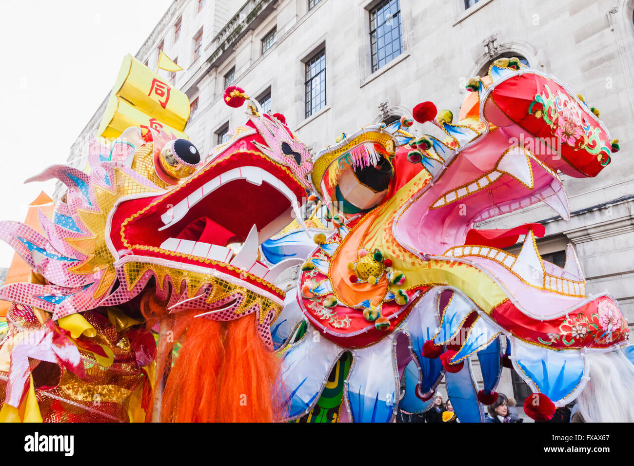 England, London, Chinatown, Chinese New Year Parade, Dragons Stock ...