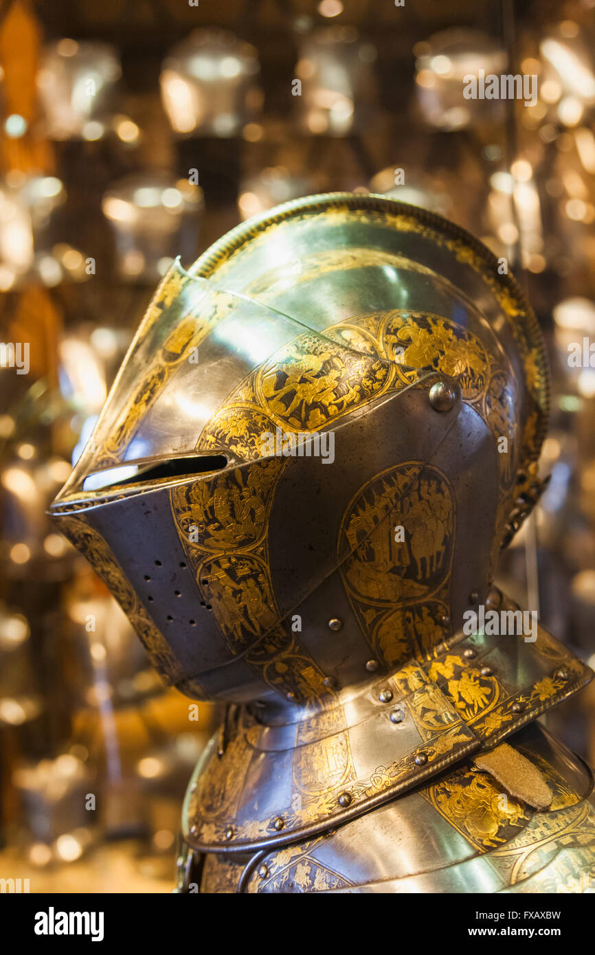 England, London, Tower of London, The White Tower, Exhibit of Helmet of ...