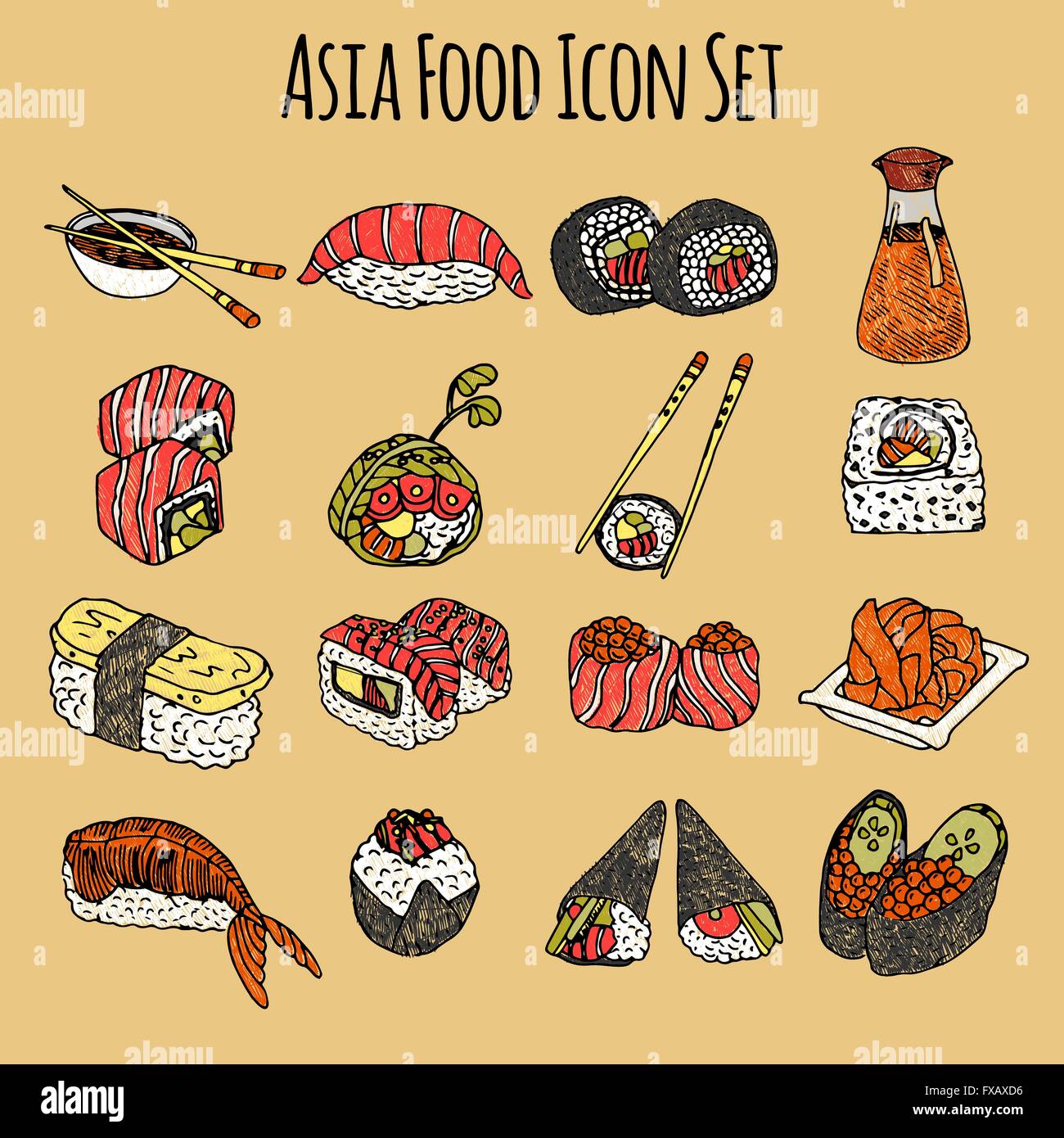 Asia Food Icon Set Colored Stock Vector Image & Art - Alamy