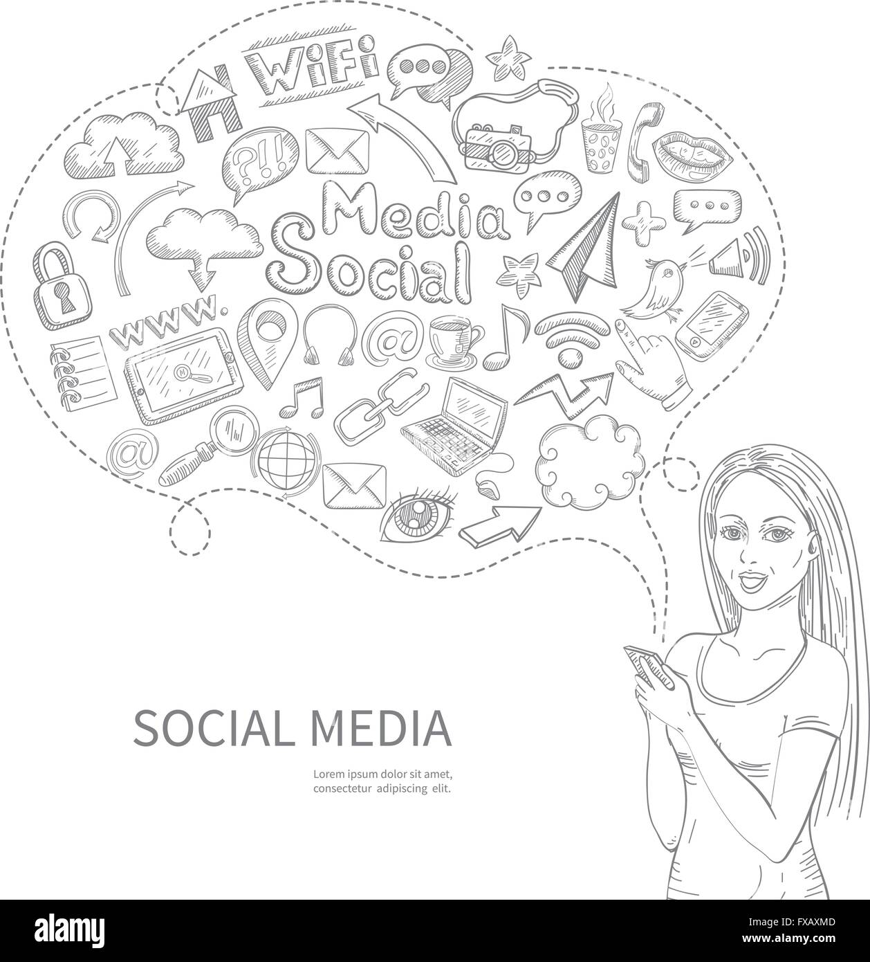 Social network concept girl Black and White Stock Photos & Images - Alamy
