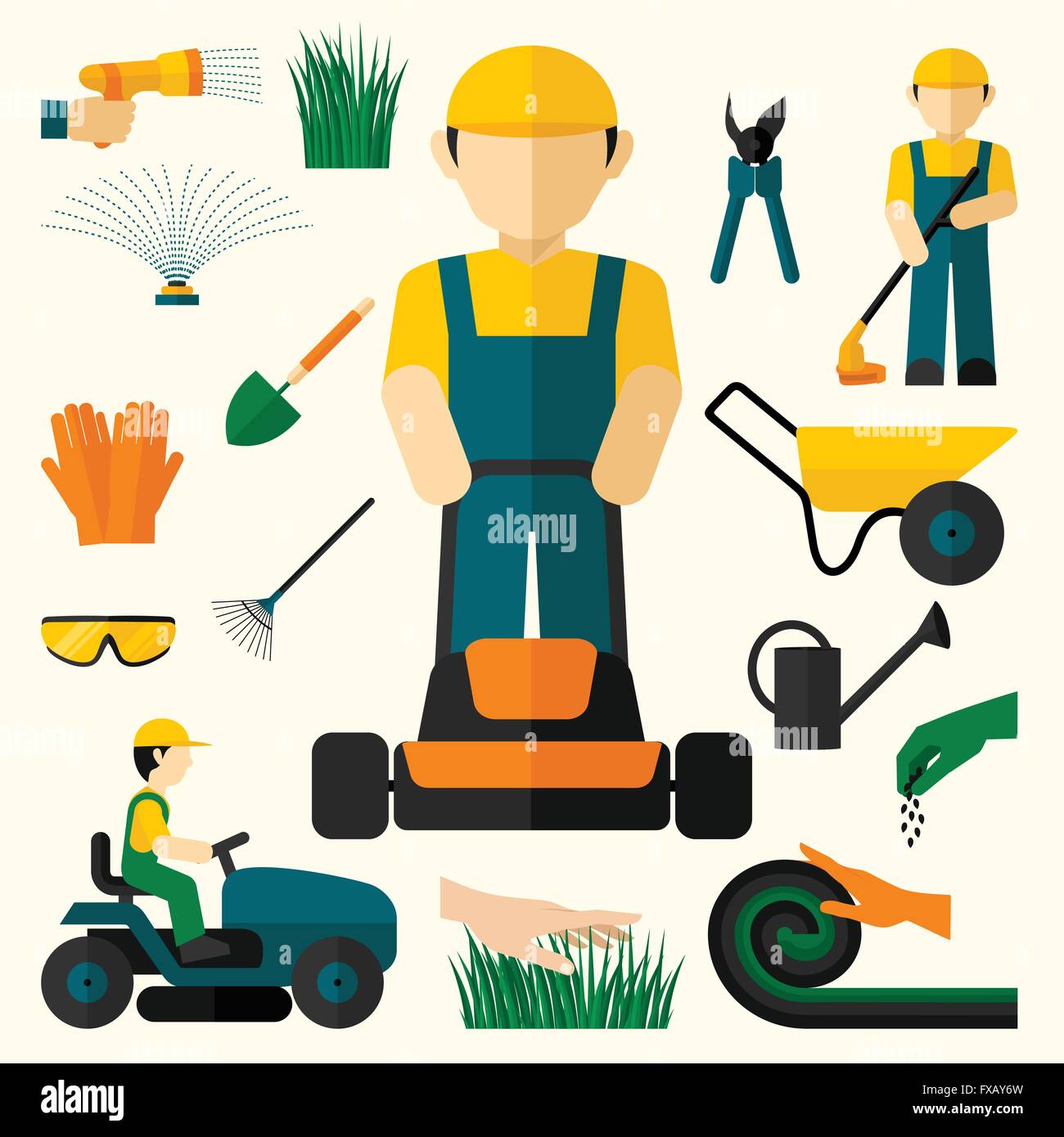 Lawn mower equipment collection Stock Vector Images - Alamy