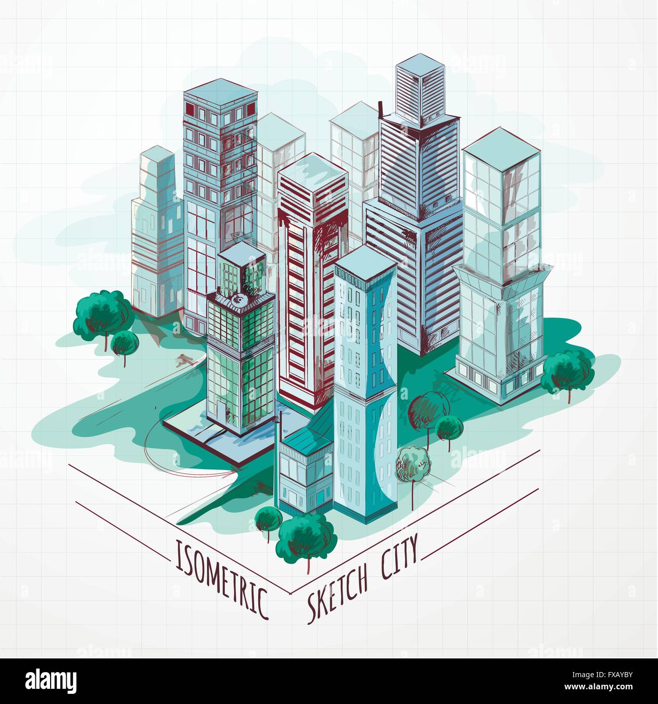 Isometric Sketch City Colored Stock Vector Image & Art - Alamy