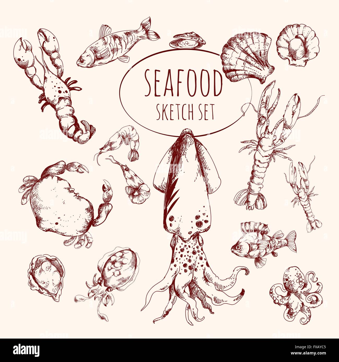 Seafood Sketch Set Stock Vector Image & Art - Alamy