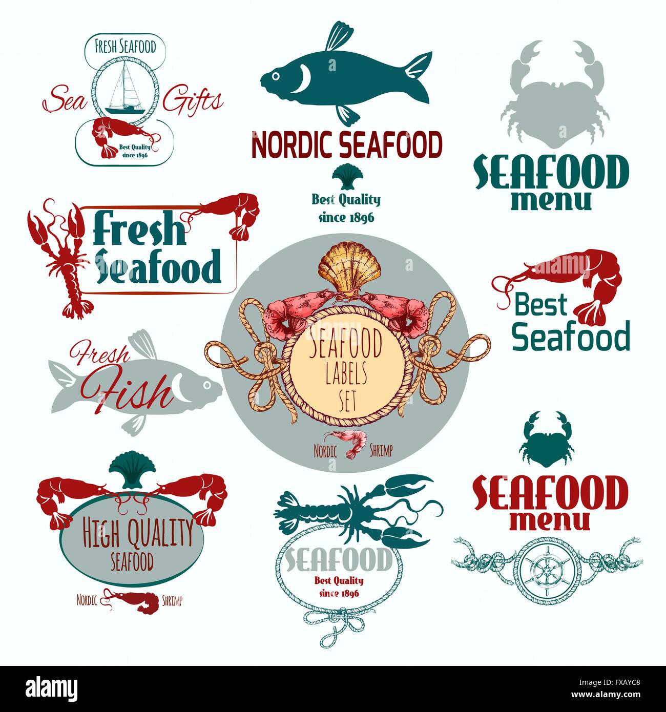 Seafood Label Set Stock Vector Image & Art - Alamy