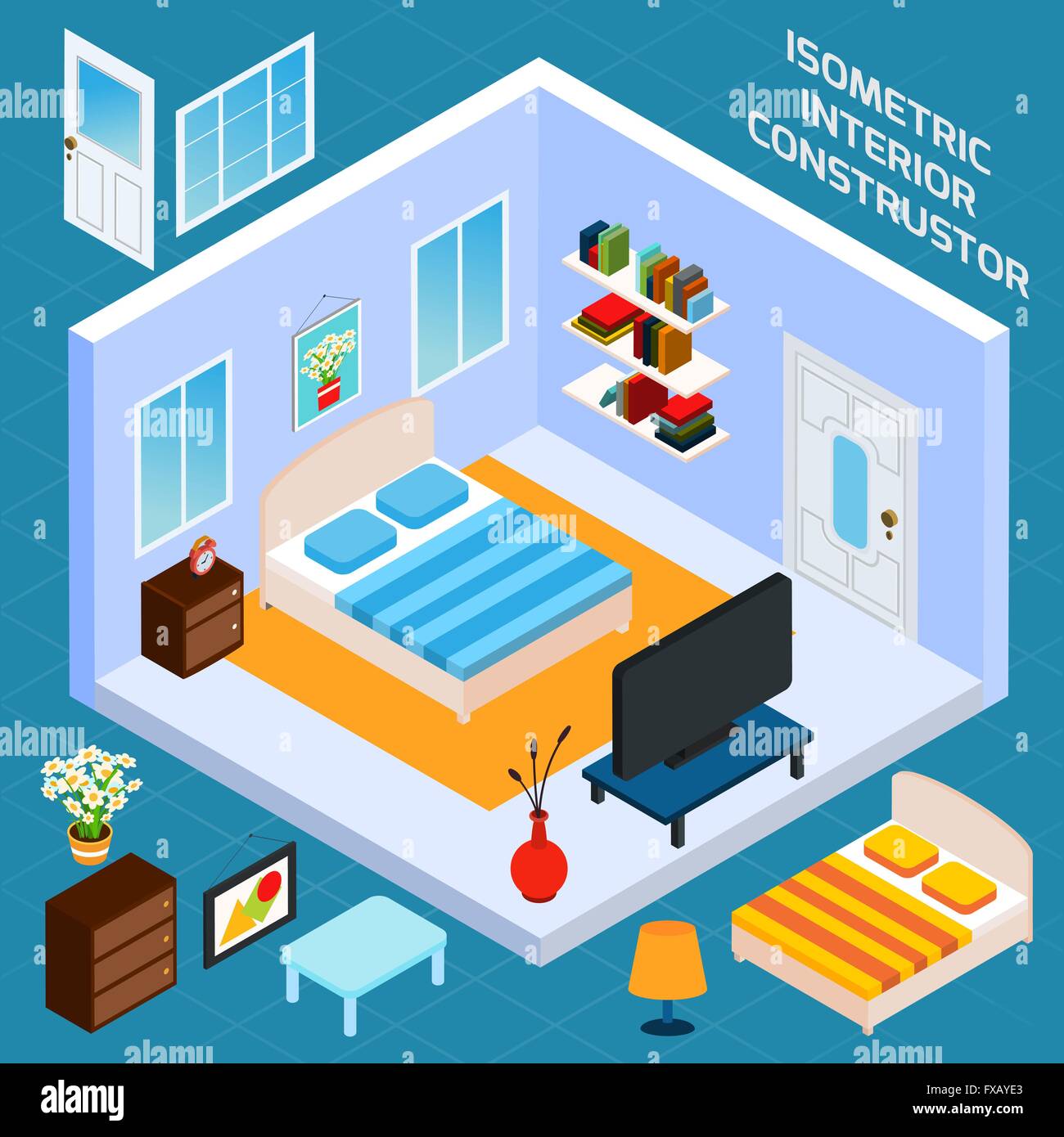 Isometric Bedroom Interior Stock Vector Image & Art - Alamy