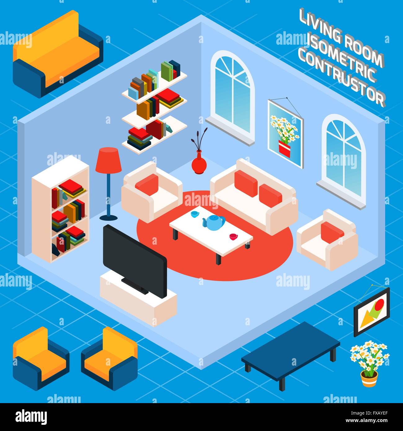 Isometric Living Room Interior Stock Vector Image & Art - Alamy
