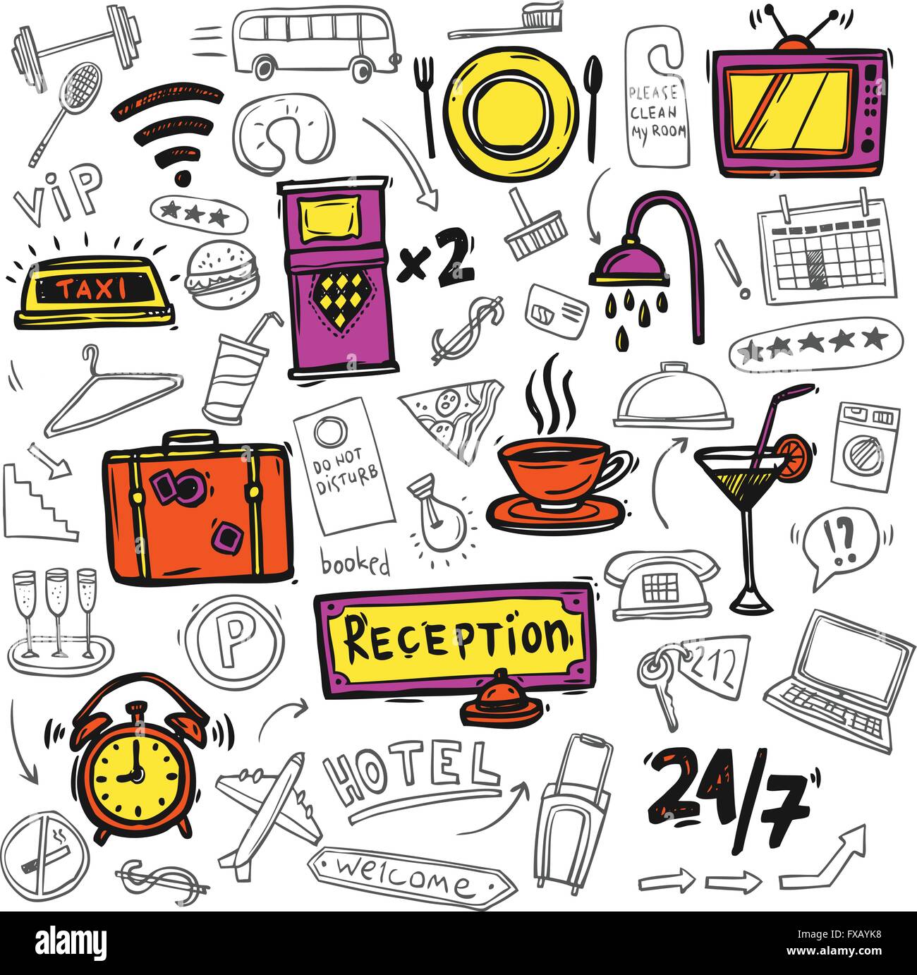 Hotel service icons doodle sketch Stock Vector Image & Art - Alamy