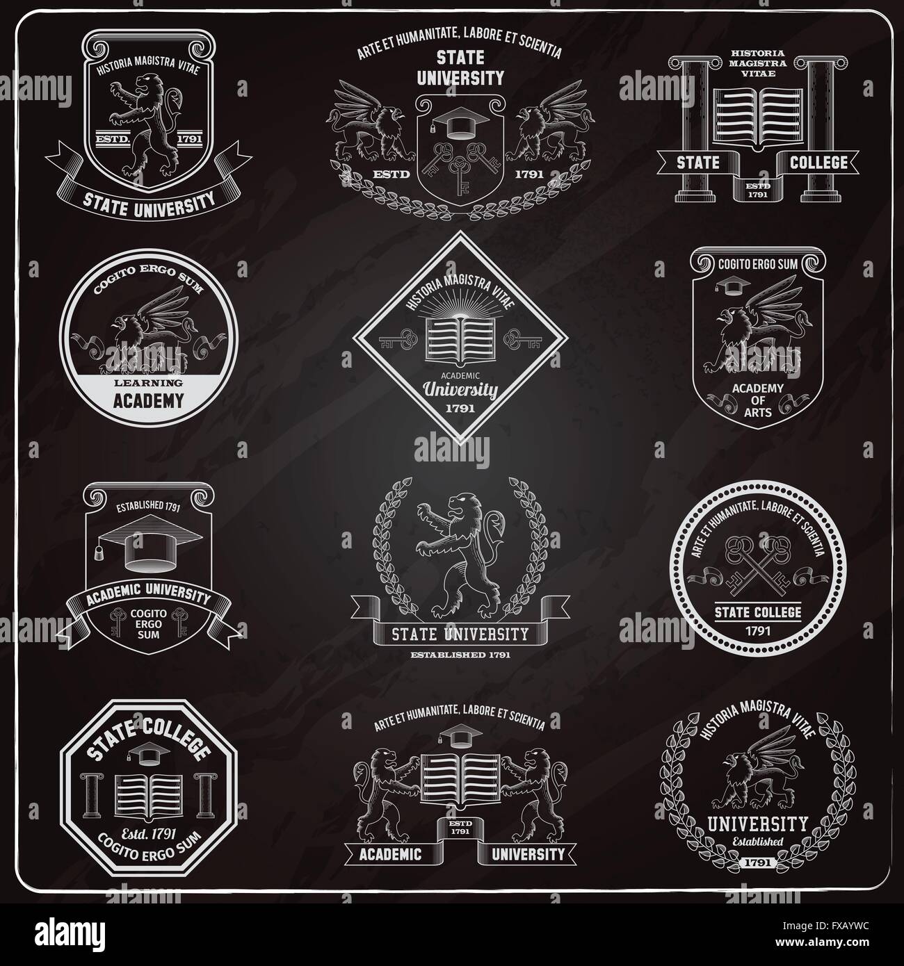 University Labels Chalkboard Stock Vector Image & Art - Alamy