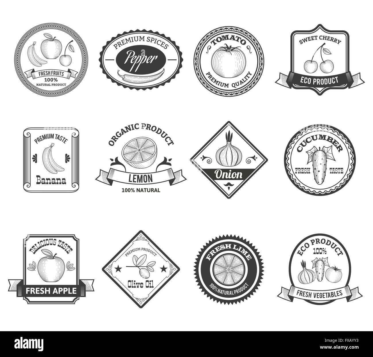 Fruit vegetables labels icons collection Stock Vector Image & Art - Alamy