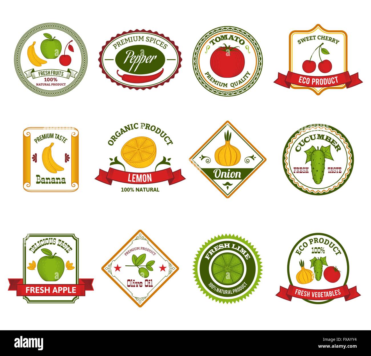 Fruit vegetables labels set color Stock Vector Image & Art - Alamy