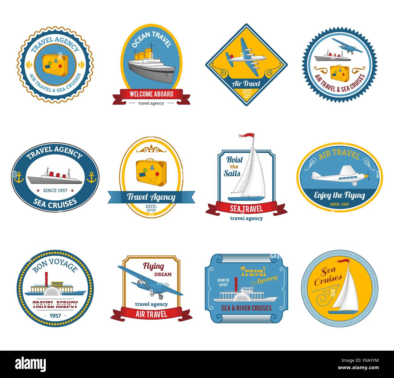 Cruise travel agency tours labels colored Stock Vector Image & Art - Alamy