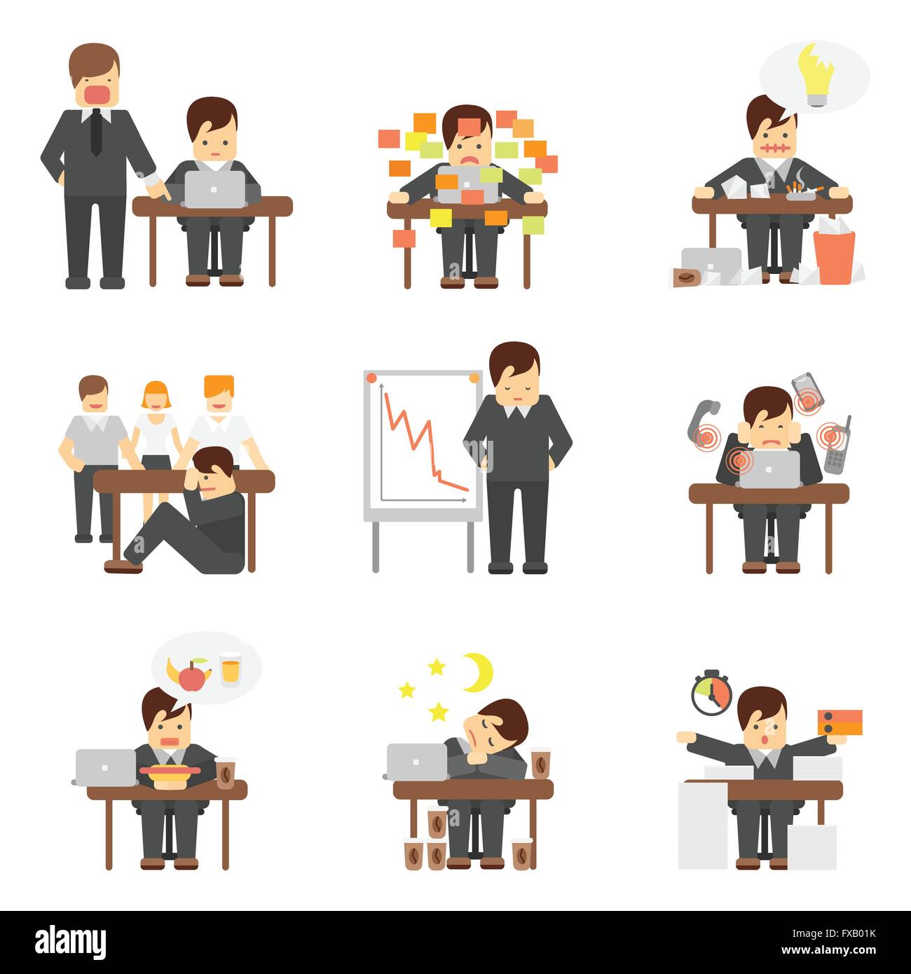 Stress at work icons set Stock Vector Image & Art - Alamy