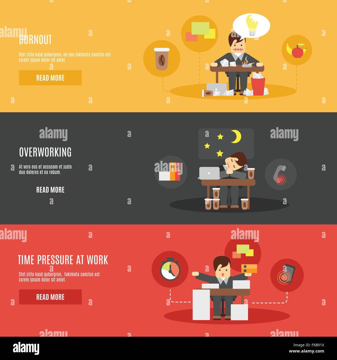 Stress at work flat banners set Stock Vector Image & Art - Alamy