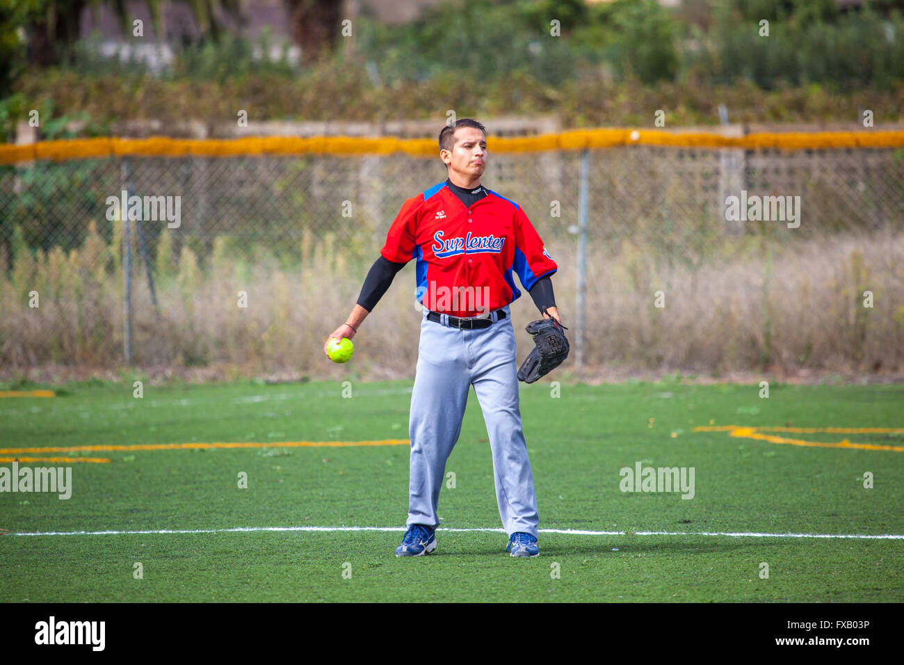 male versus male softball match Stock Photo - Alamy