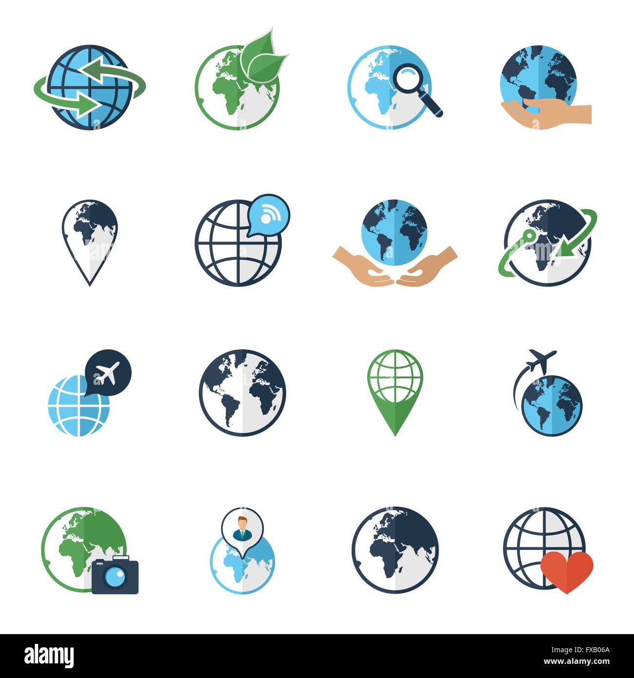 Globe earth icons set flat Stock Vector Image & Art - Alamy