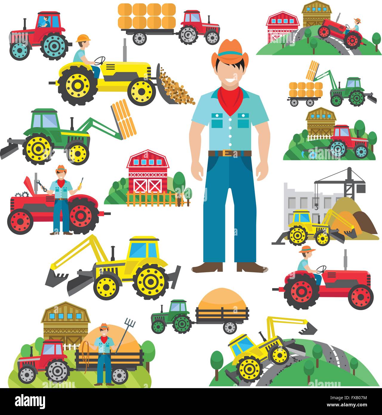Tractor Driver Icons Set Flat Stock Vector Image & Art - Alamy