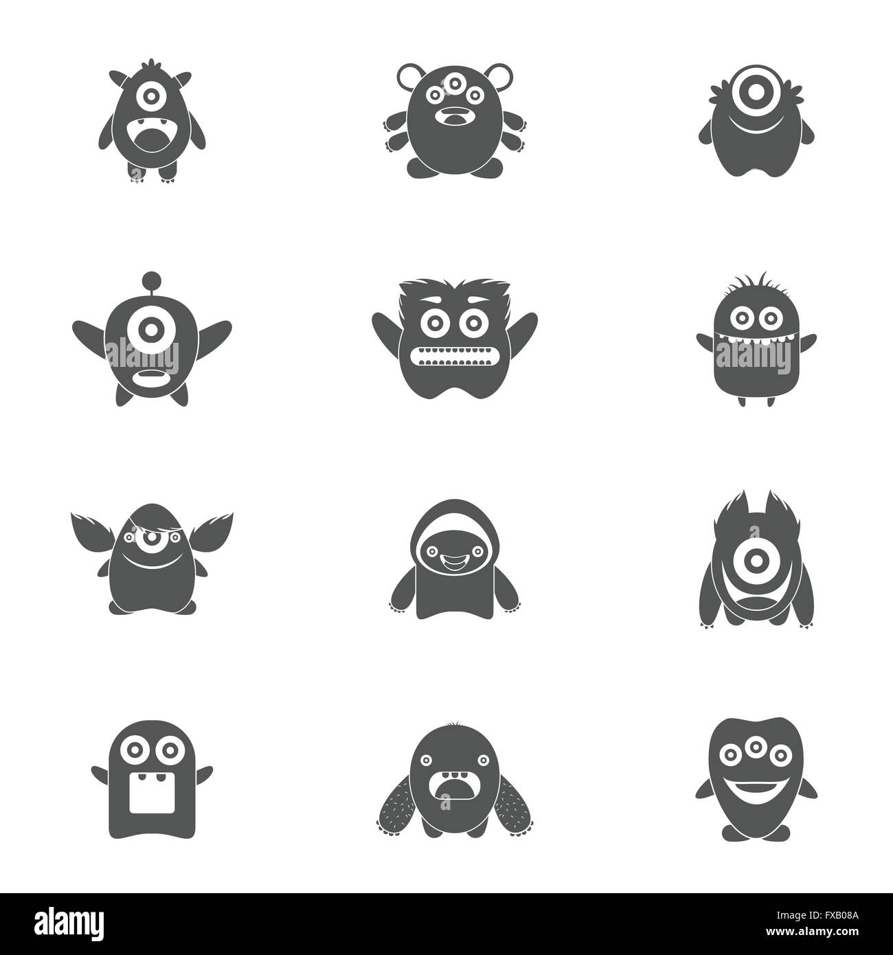 Monsters Set Black Stock Vector Image & Art - Alamy