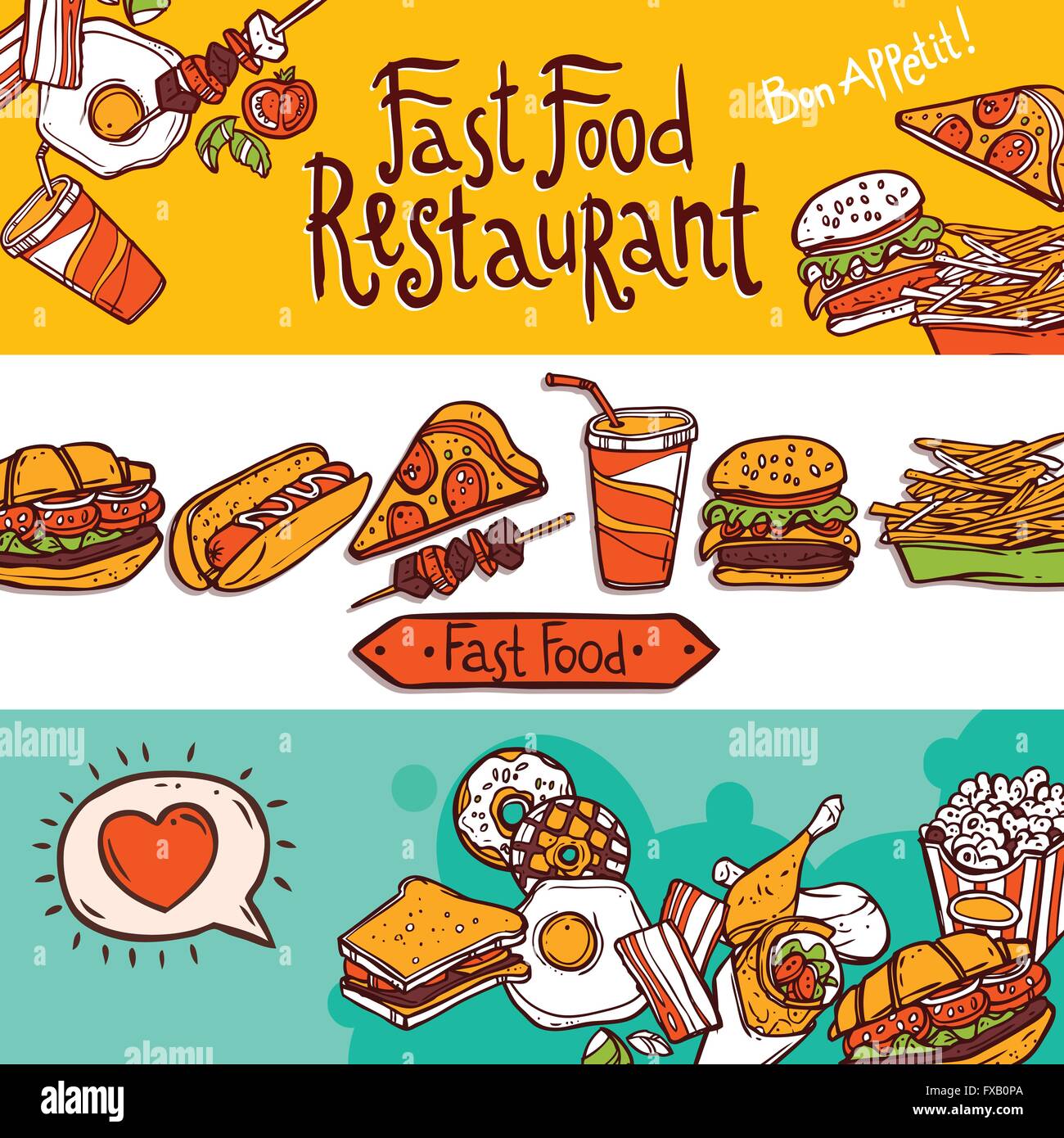Fast food banners sketch hamburger and hot dog hi-res stock photography ...