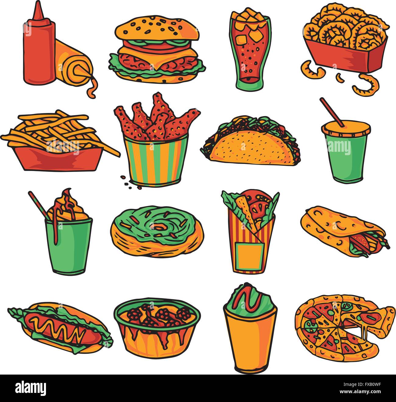Fast food menu icons set color Stock Vector Image & Art - Alamy