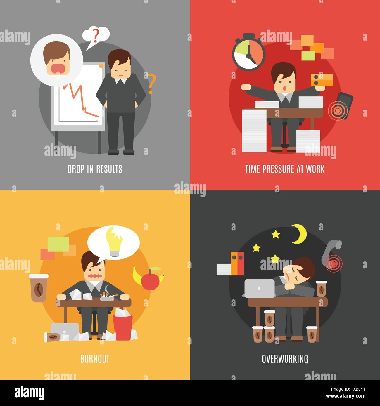 Stress at work flat icons composition Stock Vector Image & Art - Alamy