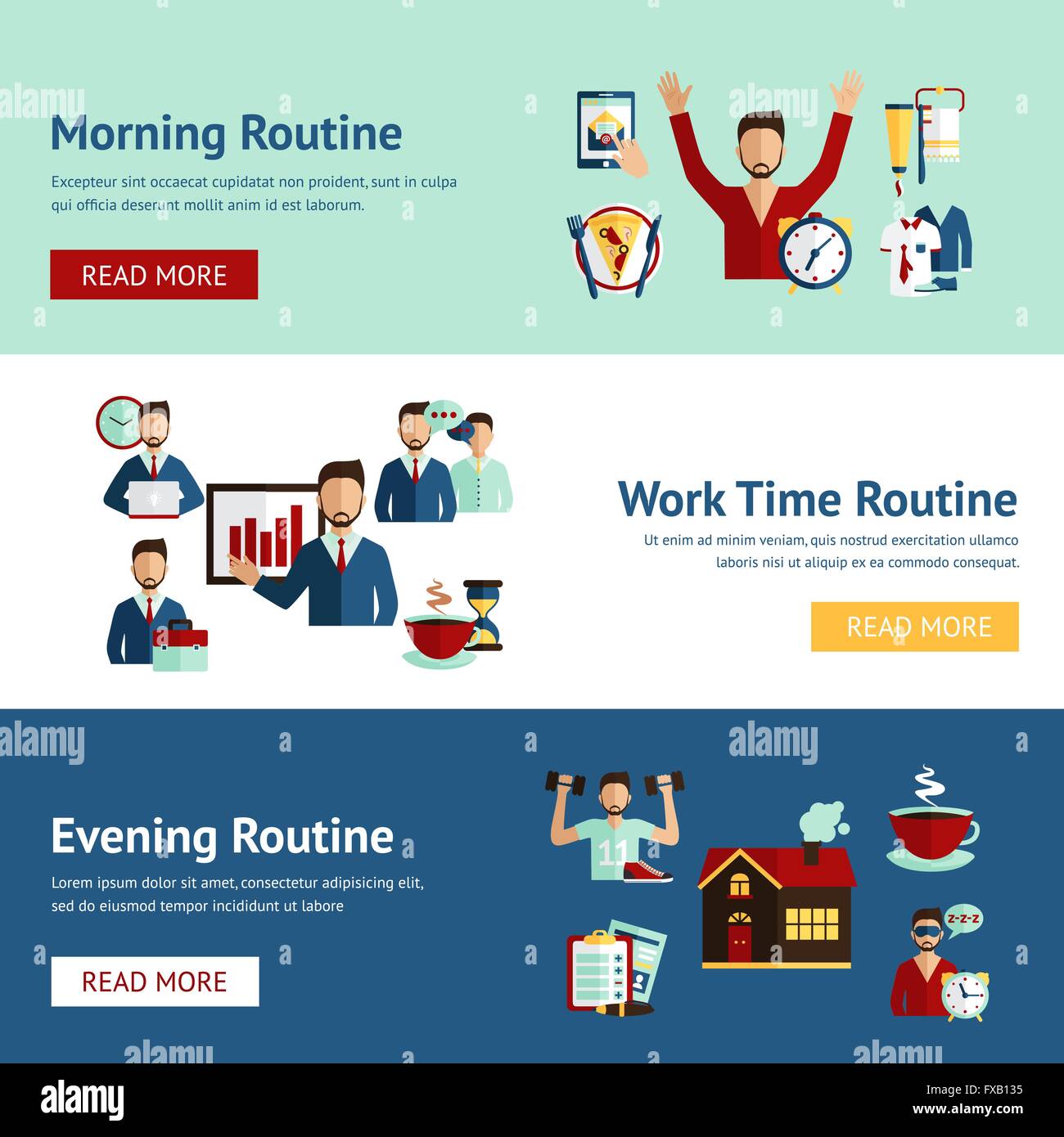 Businessman daily routine concept banners Stock Vector Image & Art - Alamy